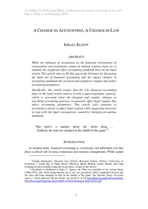 (PDF) A Change in Accounting, A Change in Law