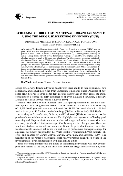 (PDF) Screening of drug use in a teenage brazilian sample using the ...