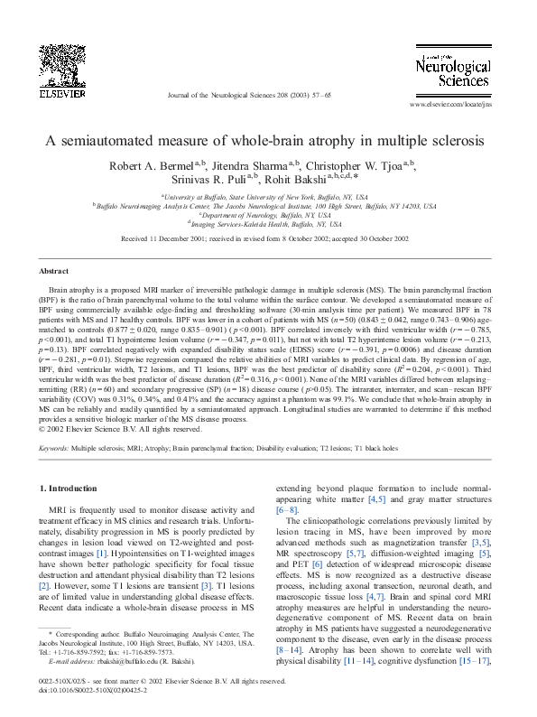 (PDF) Correlation of Brain Atrophy, Disability, and Spinal Cord Atrophy in a Murine Model of ...