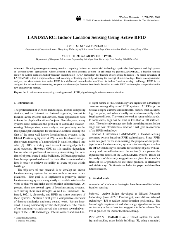 (PDF) ANDMARC: Indoor Location Sensing Using Active RFID