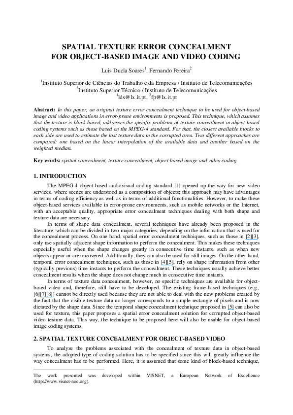 Pdf Spatial Shape Error Concealment For Object Based Image And Video Coding 