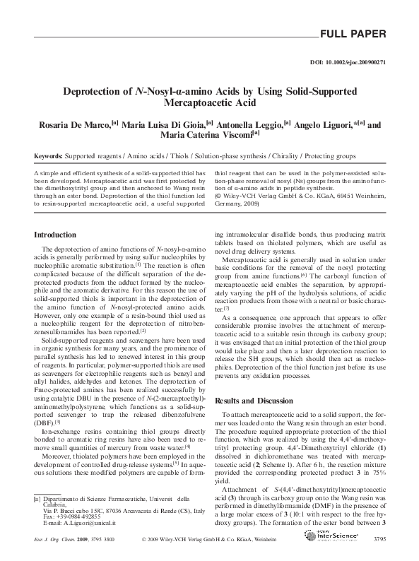 (PDF) Deprotection of N -Nosyl-α-amino Acids by Using Solid-Supported ...