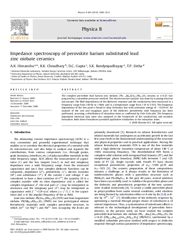 (PDF) Impedance spectroscopy of perovskite barium substituted lead zinc ...