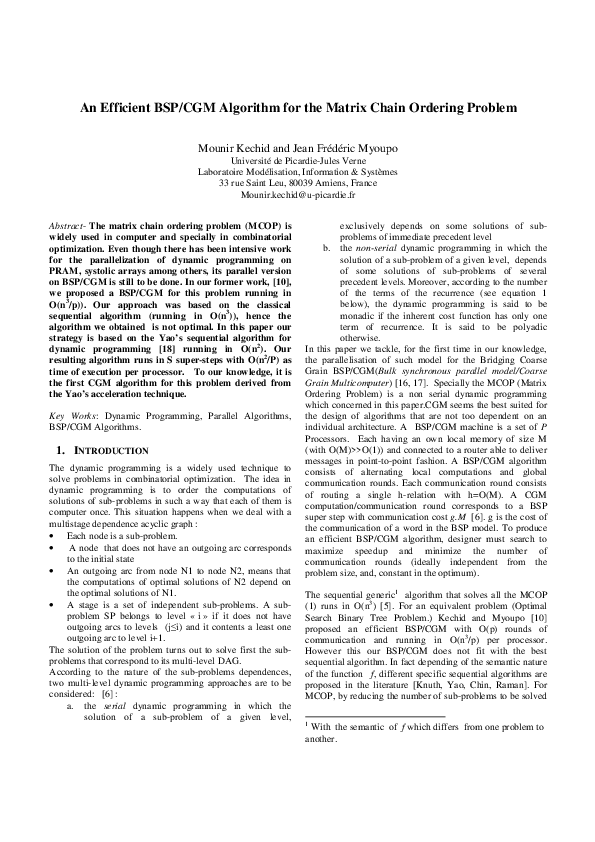 (PDF) An Efficient BSP/CGM Algorithm for the Matrix Chain Ordering Problem