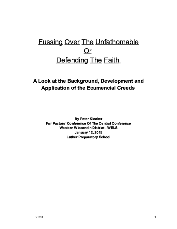(DOC) Fussing Over The Unfathomable Or Defending The Faith A Look at ...