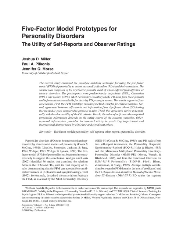 (PDF) Five-Factor Model Prototypes for Personality Disorders: The ...