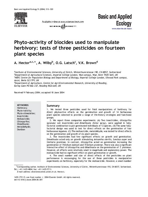 (PDF) Phyto-activity of biocides used to manipulate herbivory: tests of ...