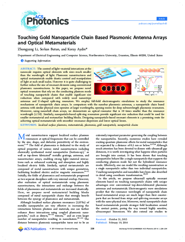 (PDF) Touching Gold Nanoparticle Chain Based Plasmonic Antenna Arrays and Optical Metamaterials