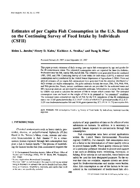 (PDF) Estimates of per Capita Fish Consumption in the U.S. Based on the ...