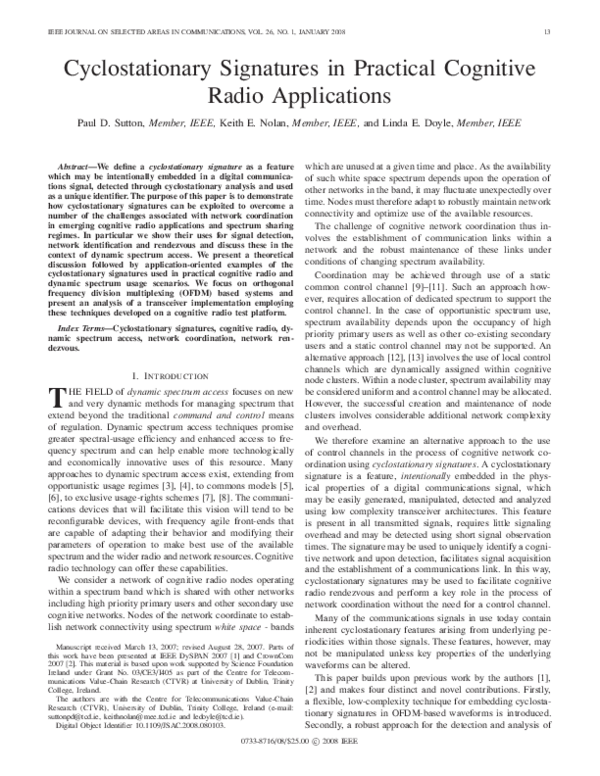 Pdf Cyclostationary Signatures In Practical Cognitive Radio Applications