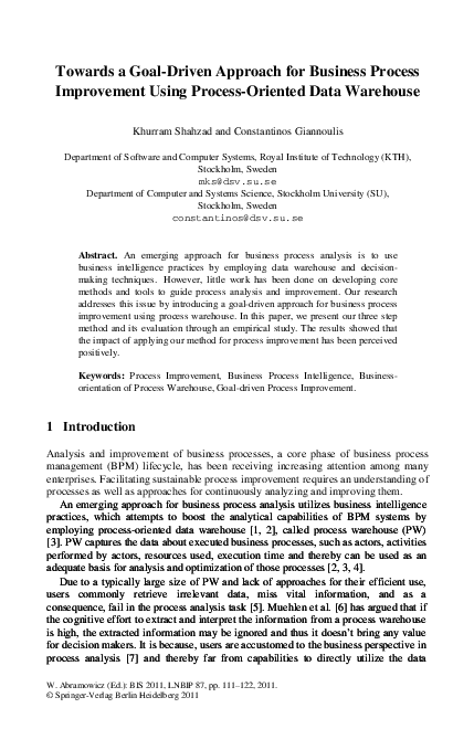 (PDF) Towards a Goal-Driven Approach for Business Process Improvement Using Process-Oriented ...