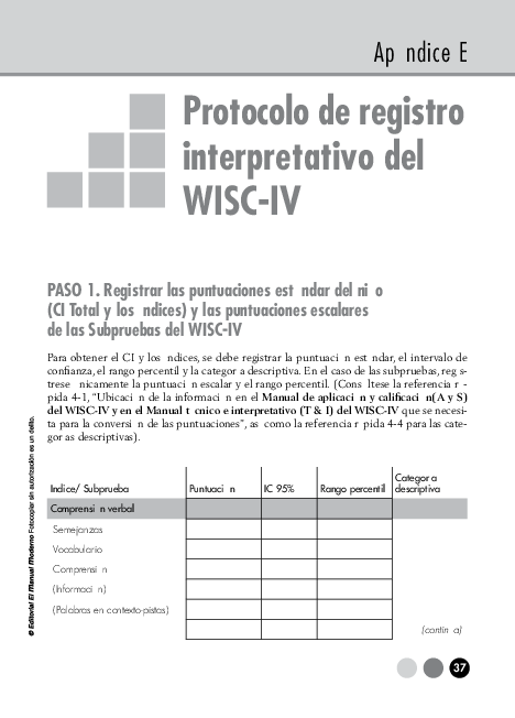 (PDF) Protocolo de registro interpretativo del WISC-IV