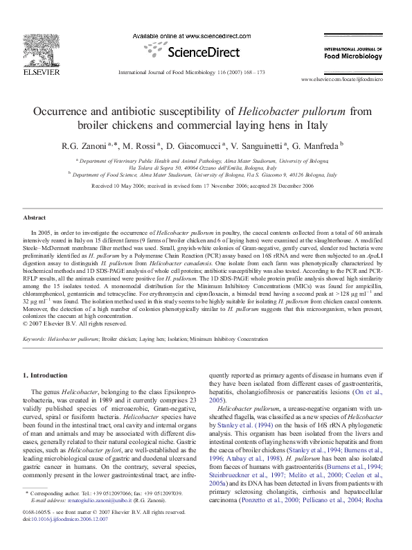 (PDF) Occurrence and antibiotic susceptibility of Helicobacter pullorum ...