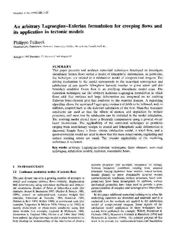 (PDF) An arbitrary Lagrangian-Eulerian formulation for creeping flows and its application in ...