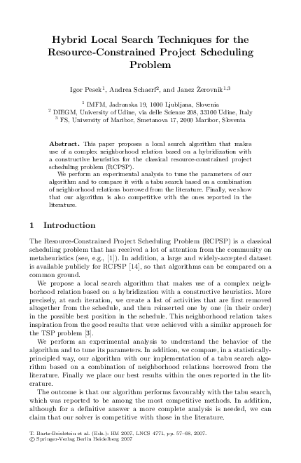 Pdf Hybrid Local Search Techniques For The Resource Constrained