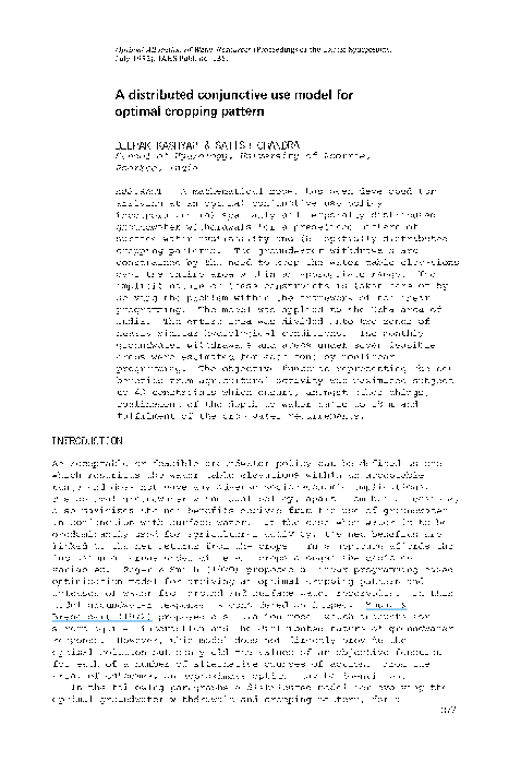 Pdf A Distributed Conjunctive Use Model For Optimal Cropping Pattern