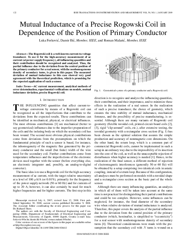 (PDF) Mutual Inductance of a Precise Rogowski Coil in Dependence of the Position of Primary ...