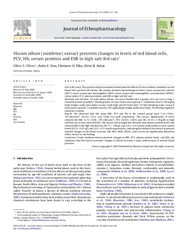 (PDF) Viscum album (mistletoe) extract prevents changes in levels of ...