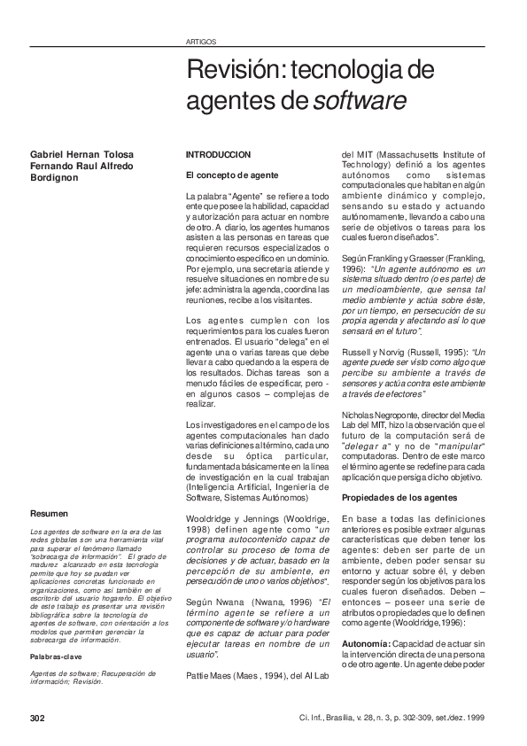(PDF) Revisión: tecnologia de agentes de software