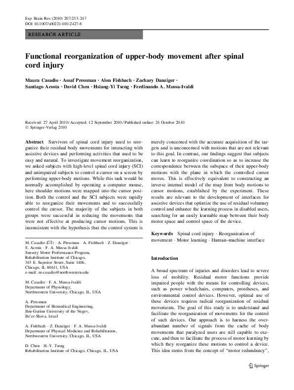 (PDF) Functional reorganization of upper-body movement after spinal ...