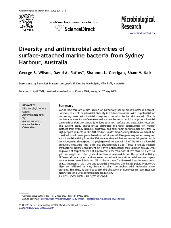 (PDF) Diversity and antimicrobial activities of surface-attached marine ...