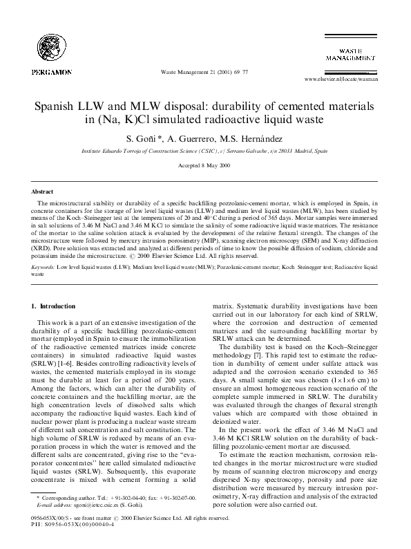 (PDF) Spanish LLW and MLW disposal: durability of cemented materials in ...