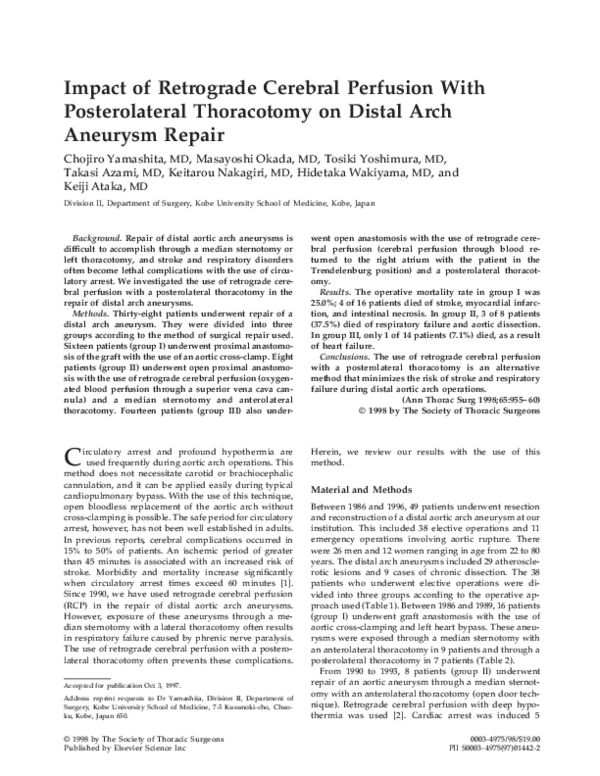 (PDF) Impact of Retrograde Cerebral Perfusion With Posterolateral ...