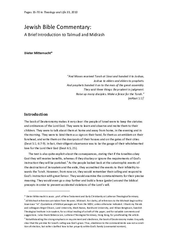 (PDF) Jewish Bible Commentary: A Brief Introduction to Talmud and Midrash