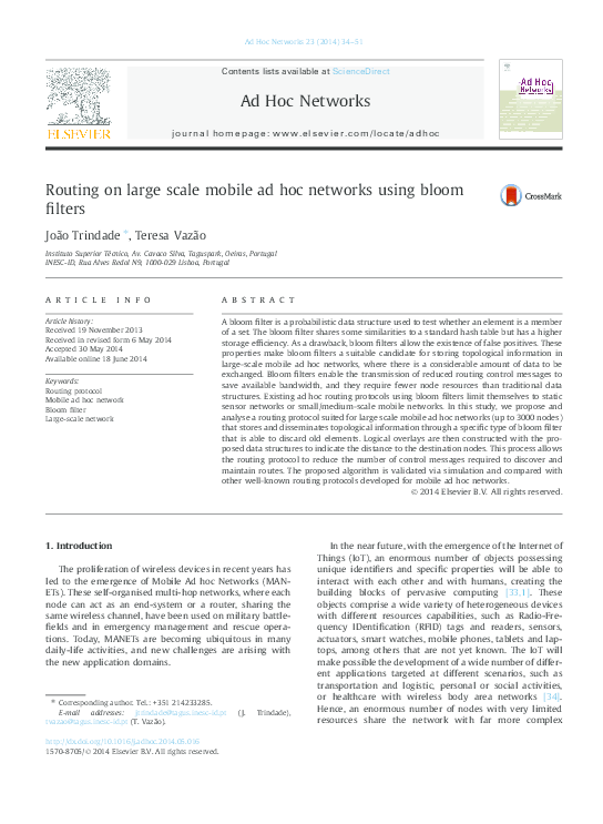 (PDF) Routing on large scale mobile ad hoc networks using bloom filters