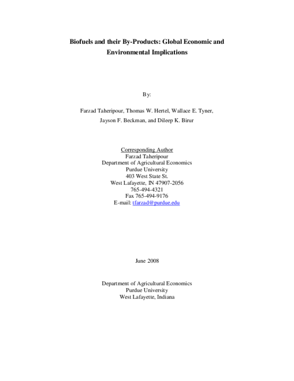 (PDF) Biofuels and their By-Products: Global Economic and Environmental ... (PDF) Biofuels and their By-Products: Global Economic and Environmental ...