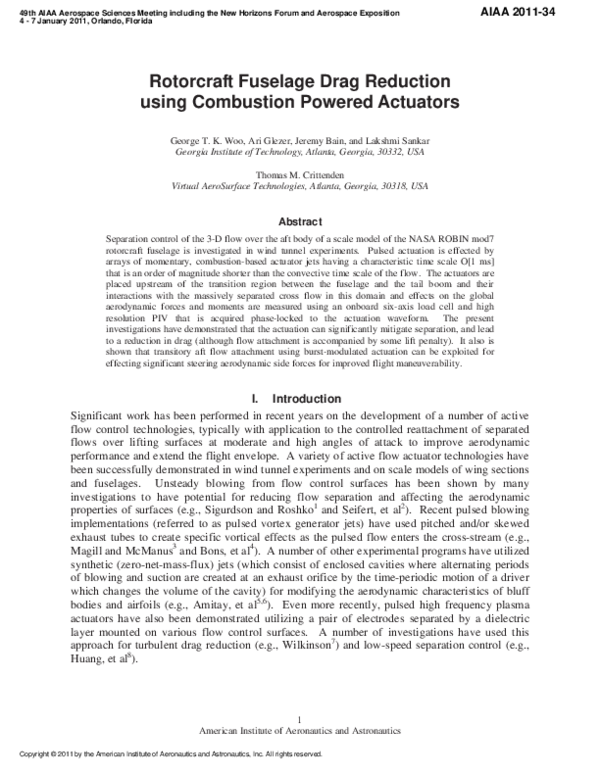 (PDF) Rotorcraft Fuselage Drag Reduction Using Combustion Powered Actuators