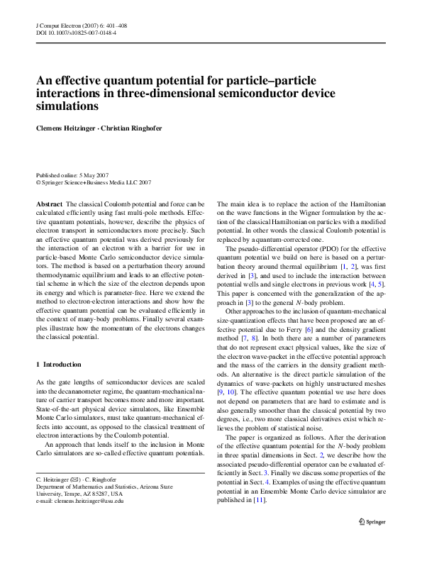(PDF) An effective quantum potential for particle–particle interactions in three-dimensional ...