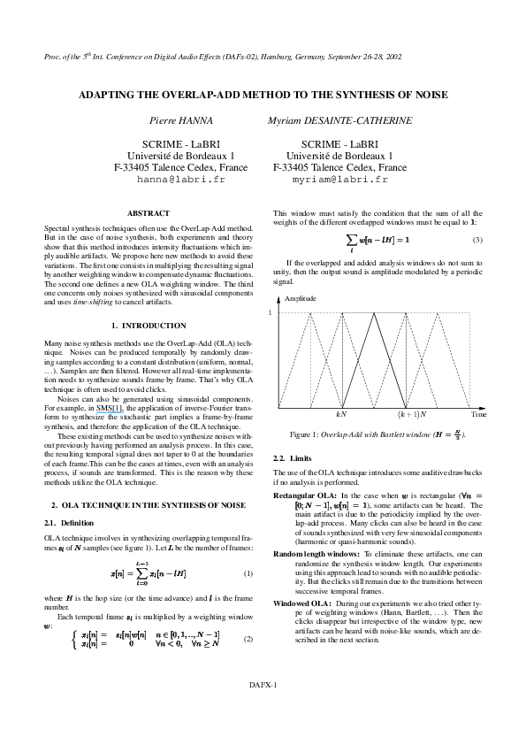 (PDF) ADAPTING THE OVERLAP-ADD METHOD TO THE SYNTHESIS OF NOISE