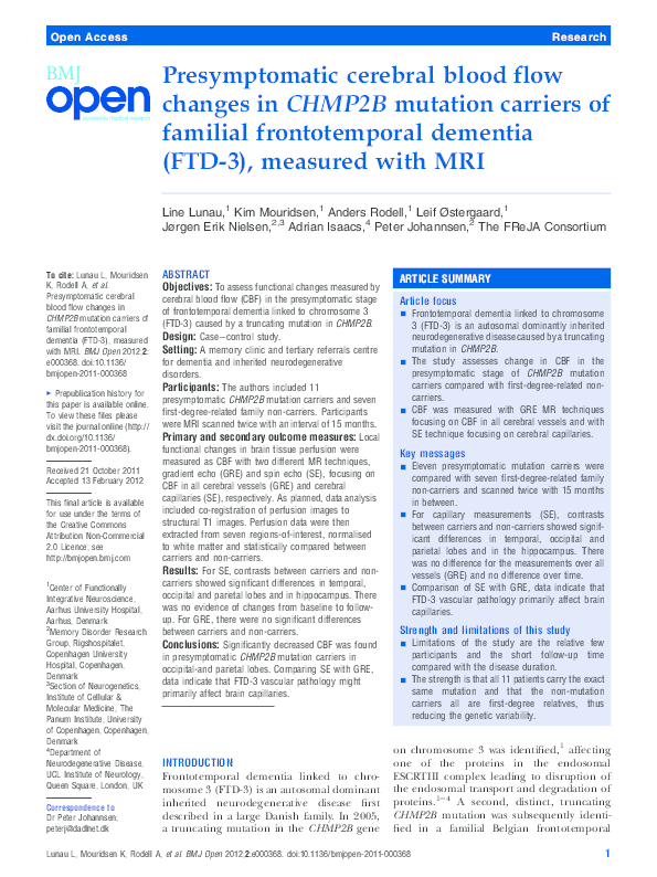 (PDF) Changes in Cerebral Blood Flow in Presymptomatic Mutation ...