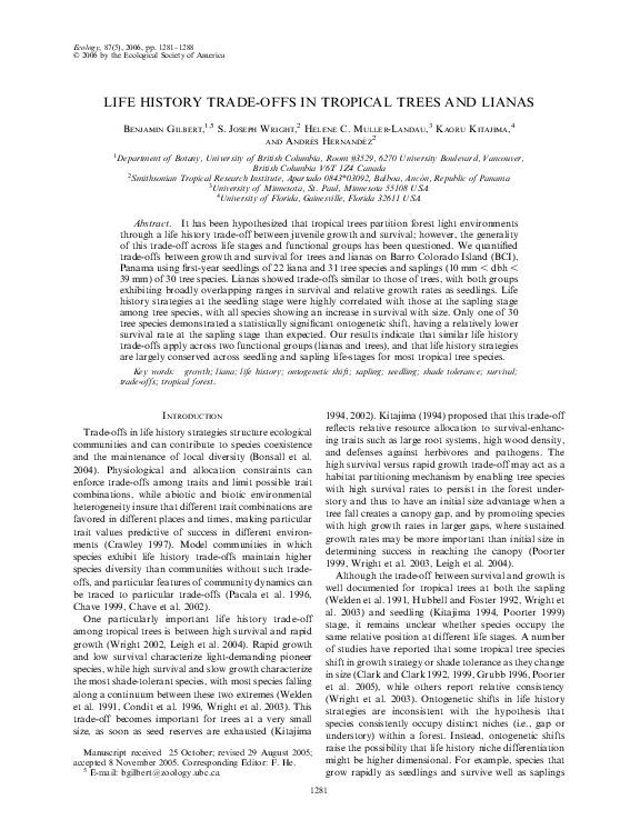 (PDF) LIFE HISTORY TRADE-OFFS IN TROPICAL TREES AND LIANAS