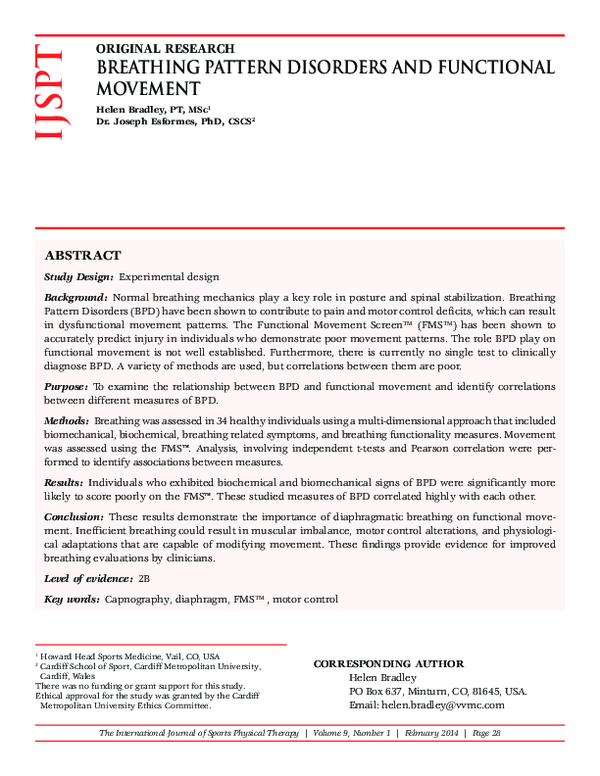 (PDF) Breathing pattern disorders and functional movement