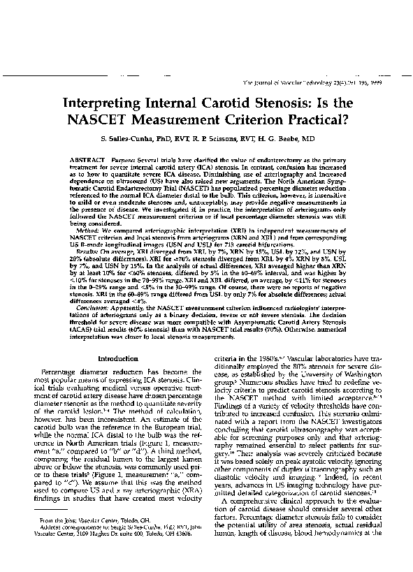 (PDF) Interpreting Internal Carotid Stenosis: Is the NASCET Measurement ...