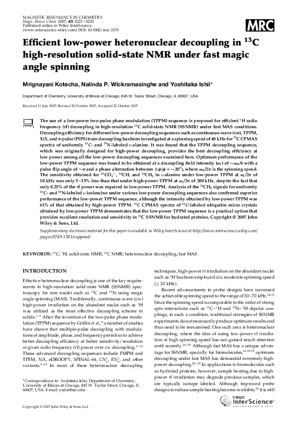 (PDF) Efficiency at high spinning frequencies of heteronuclear ...