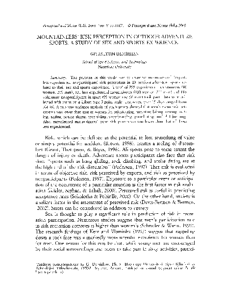(PDF) MOUNTAINEERS' RISK PERCEPTION IN OUTDOOR-ADVENTURE SPORTS: A ...