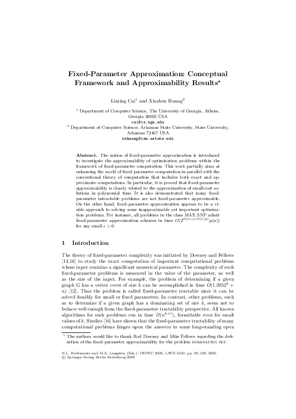 Pdf Fixed Parameter Approximation Conceptual Framework And