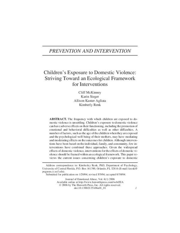 (PDF) Children's Exposure to Domestic Violence