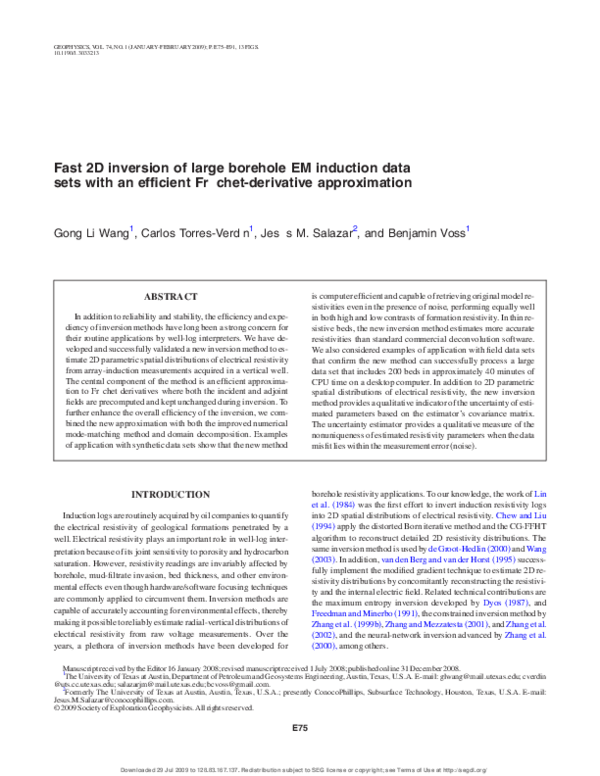Pdf Fast 2d Inversion Of Large Borehole Em Induction Data Sets With An Efficient Fréchet