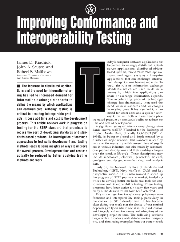 Pdf Improving Conformance And Interoperability Testing James Kindrick