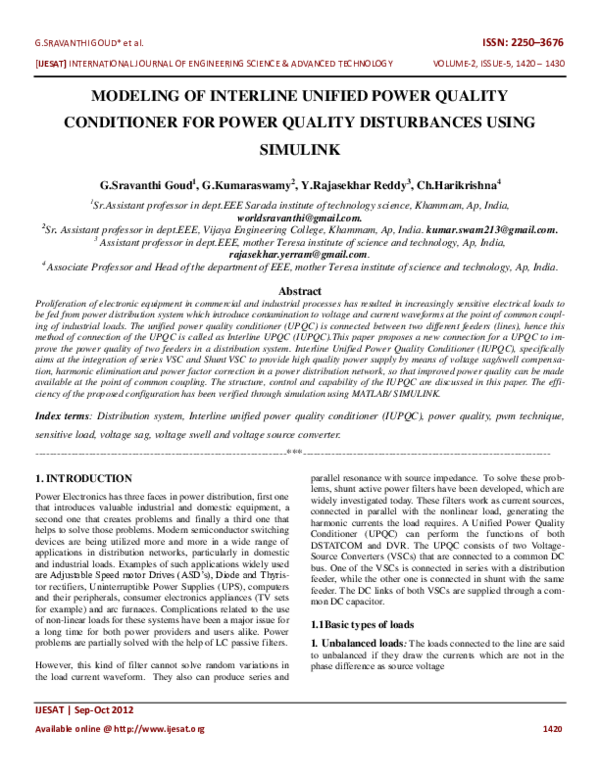 (PDF) MODELING OF INTERLINE UNIFIED POWER QUALITY CONDITIONER FOR POWER QUALITY DISTURBANCES ...