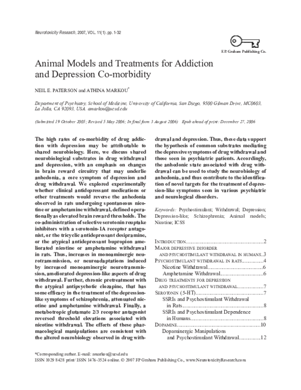 (PDF) Animal models and treatments for addiction and depression co ...