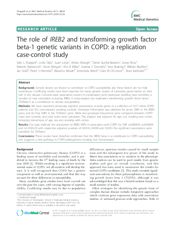 (PDF) The role of IREB2 and transforming growth factor beta-1 genetic ...