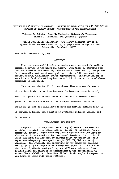 (PDF) Ecdysones and synthetic analogs: Molting hormone activity and ...