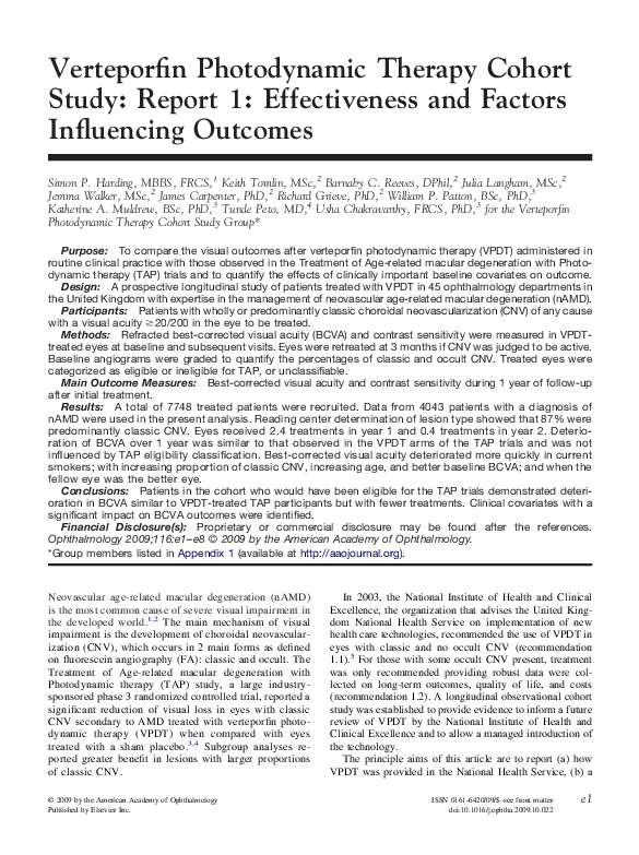 (PDF) Verteporfin Photodynamic Therapy Cohort Study