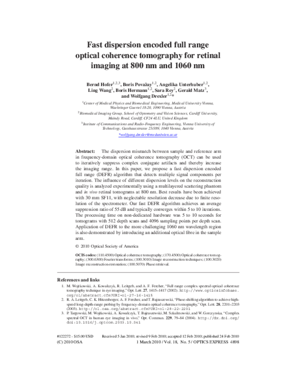 (PDF) Fast dispersion encoded full range optical coherence tomography ...