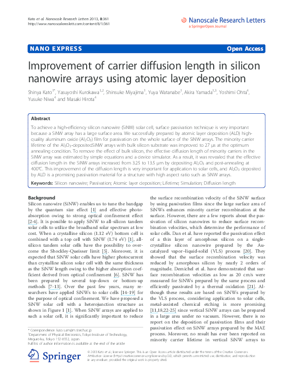(PDF) Improvement of carrier diffusion length in silicon nanowire ...